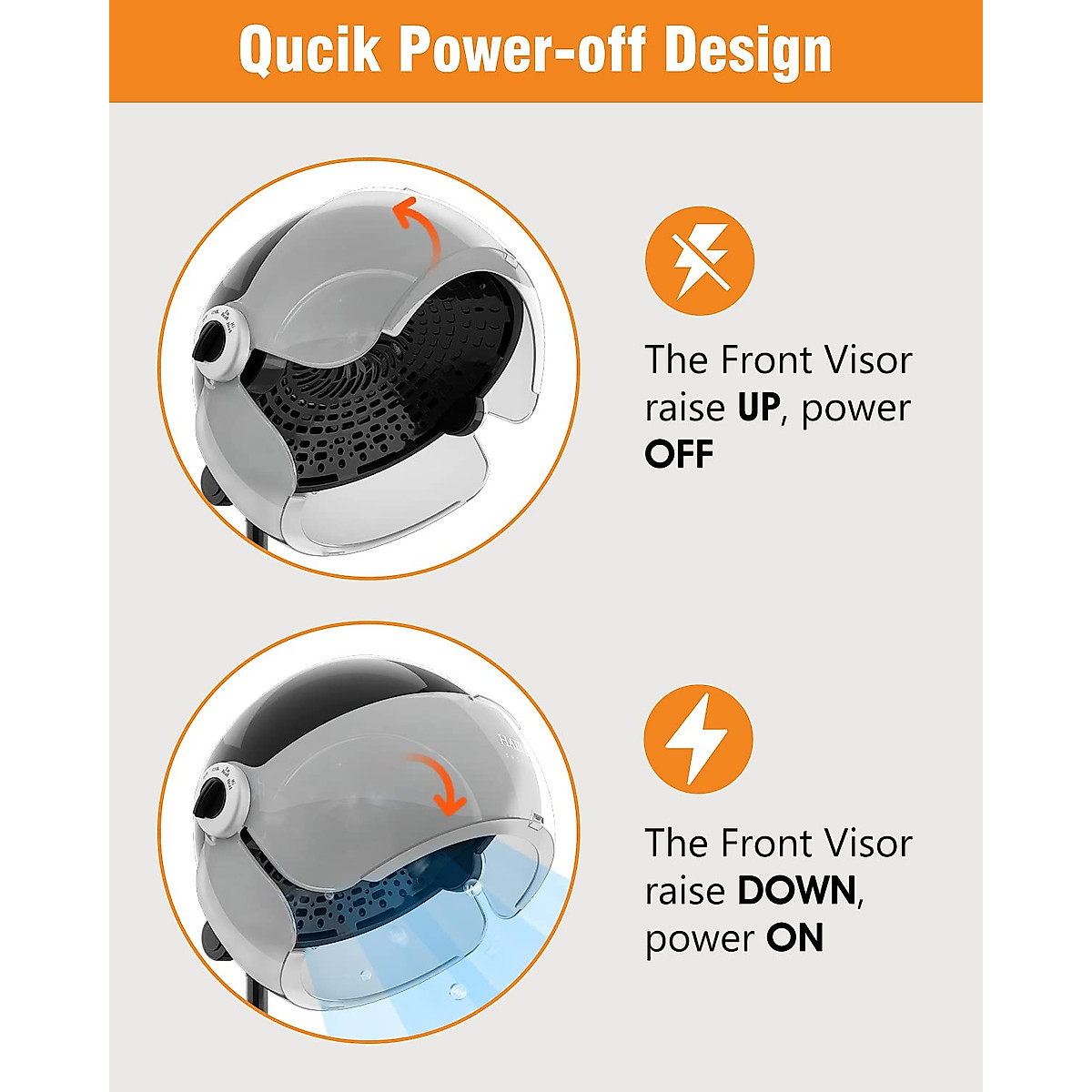 COLLIFORD Ionic Hooded Hair Dryer, 1875W Professional Height Adjustable Standing Hair Dryer Bonnet with 3 Temperature Settings, Portable Salon Dryer with Rolling Wheels for Home & Hairstylist