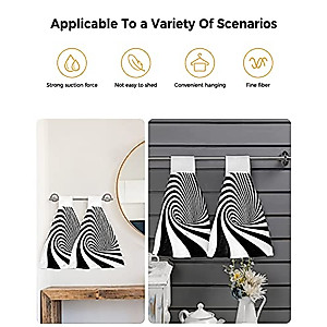 Kewadony 2 Pack Hanging Kitchen Hand Towels, Black White Striped Hand Tie Towels with Hanging Loop, Line Geometric Modern Abstract Art Soft Absorbent Towels Set for Bathroom and Kitchen