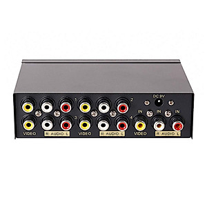 DTECH Powered 4 Way 3 RCA Splitter Box 1 in 4 Out Composite Video Audio Distribution Duplicator with Power Adapter
