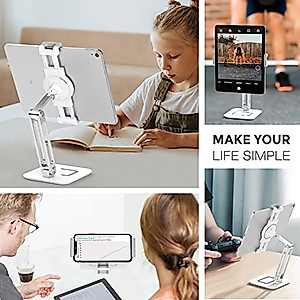 Lucrave Tablet Stand Holder for Desk, Adjustable Aluminum 360 Degree Rotating Desktop Mount Dock Compatible with iPad Pro 9.7, 10.5, 12.9, Air, Mini, Kindle, Galaxy Tab, E-Reader (4-13"), Silver