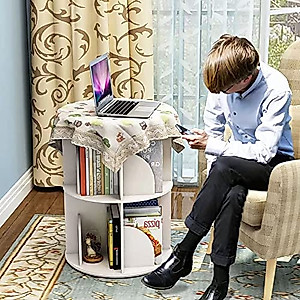 2 Tier 360° Rotating Stackable Shelves Bookshelf Organizer (White) - Intexca