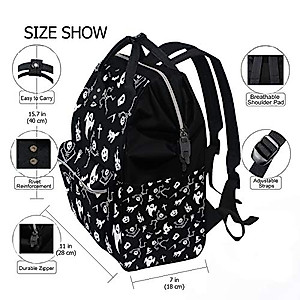 MERRYSUGAR Diaper Bag Backpack Halloween Skull Black Baby Bag School Backpack Mommy Bag Large Multifunction Travel Bag