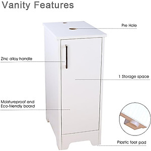 U-Eway 13 inch White Bathroom Vanity and Sink Combo,Artistic Tempered Glass Vessel Sink Combo with Faucet & Solid Brass Pop Up Drain,Single Small Bath