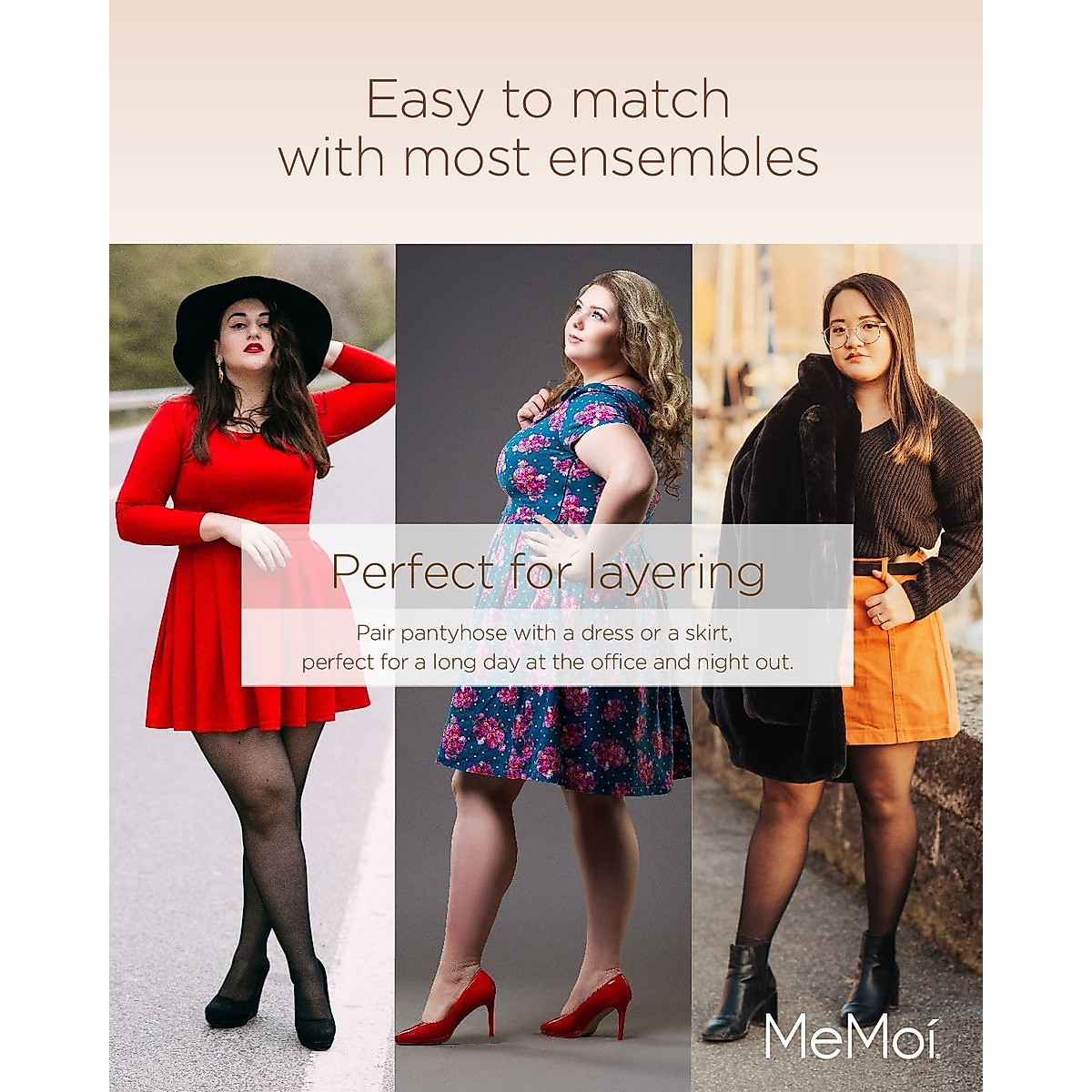 MeMoi Plus Size Curvy Control Top Pantyhose for Women, Comfortable Silky Sheer Pantyhose, Lightweight Womens Stockings - French Coffee 7X