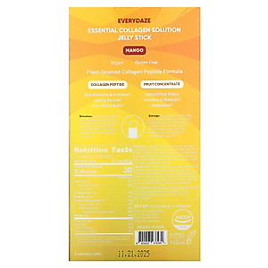 EVERYDAZE Essential Collagen Solution Jelly Stick | Vegan Collagen Peptide | Mango | 10 Packs | Hair, Skin, Nails, Beauty, Bone, Joint Health | Vitamins, Minerals, Antioxidants for Men & Women