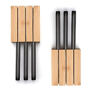 Premium Bamboo Knife Block Inserts – 2 Pack – Compatible with Purawood Expandable Drawer Organizer & Utensil Organizer, Cutlery Tray with Dividers for Kitchen Utensils & Flatware (Natural)…