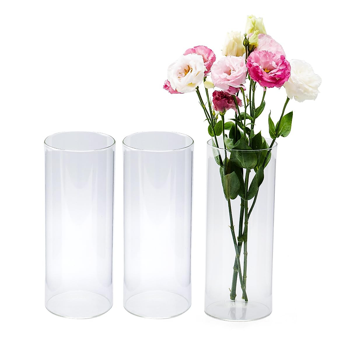 Devilfire 10 Inches Tall (25 cm) Clear Glass Cylinder vases,Pack of 3 Centerpiece Flower Vase,Floating Candle Holder for Home & Garden Decor, Wedding, Party