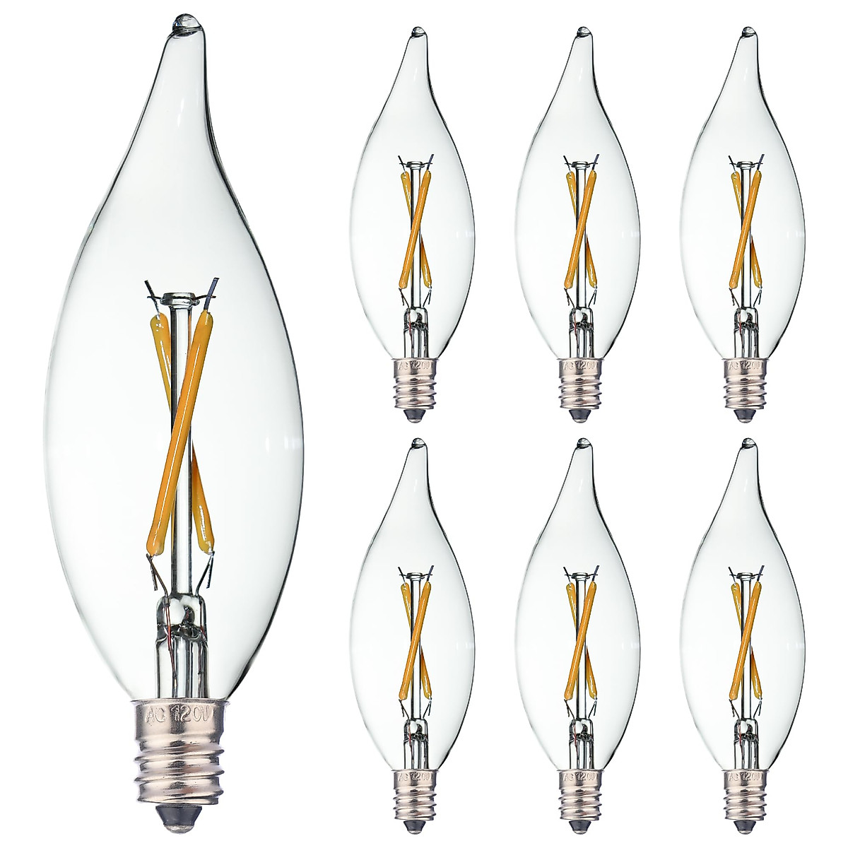 FANNIS 6 Pack B10 Flame Tip Filament LED Bulb, 2W Equals 15W 20W Warm White Light, E12 Candelabra Base Edison Bulb, Clear Glass Light Bulb for Pendant Chandelier Ceiling Fan