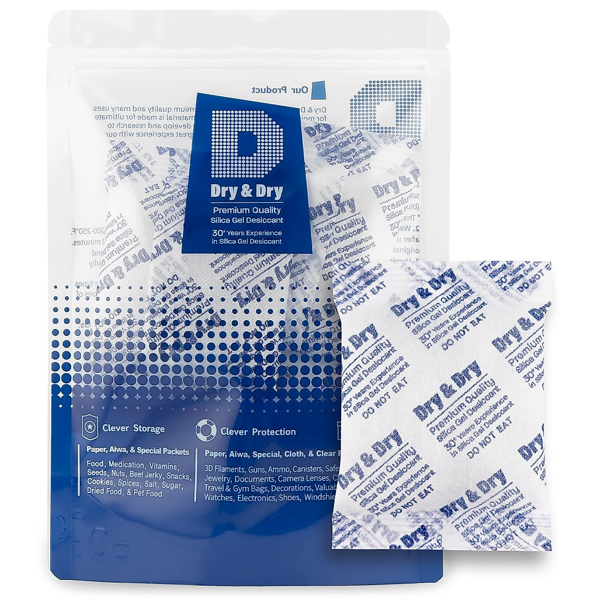 Dry & Dry 50 Gram [10 Packets] Silica Gel Packets Desiccants, Silica Packets - Rechargeable Silica Gel Packs, Moisture Absorbers, Desiccants Packets, Silica Gel