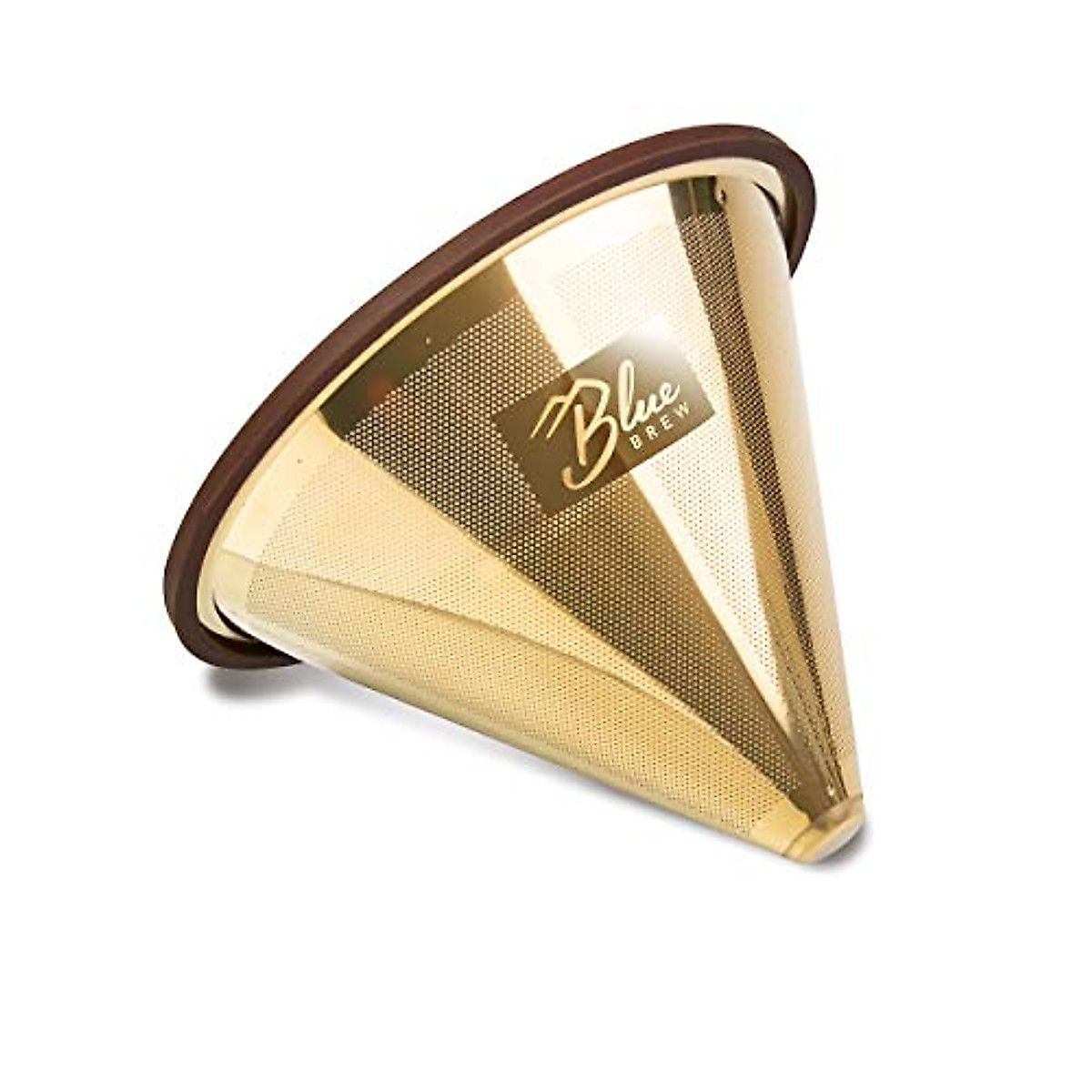 BLUE BREW Pour Over Coffee Filter, Titanium Coated Stainless Steel Coffee Filter, Paperless & Reusable Pour Over Coffee Maker, Double-Layered Mesh Coffee Cone (1-4 Cups), BB1004