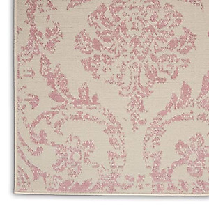 Nourison Jubilant Damask Ivory/Pink 5'3" x 7'3" Area -Rug, Easy -Cleaning, Non Shedding, Bed Room, Living Room, Dining Room, Kitchen (5x7)