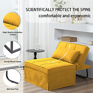 Sofa Bed, 4 in 1 Multi-Function Folding Ottoman Breathable Linen Couch Bed with Adjustable Backrest Modern Convertible Chair for Living Room Apartment Office, Yellow