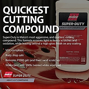 Malco Super Duty Heavy Cut Compound - Professional Cutting, Polishing and Finishing Compound / For Auto Paint Correction, Detailing and Buffing / 32 oz. (127632)