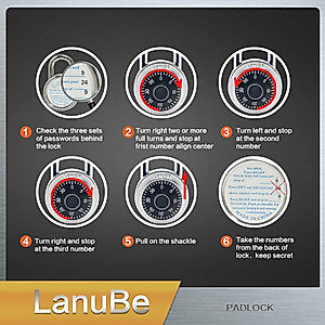 LanuBe Lock Standard Dial Combination Lock, 2 in. Wide, with Different Combinations, Black Turnplate, Pack of 16; Lock for School, Employee, Gym & Sports Locker, Case, Toolbox, Fence and so on