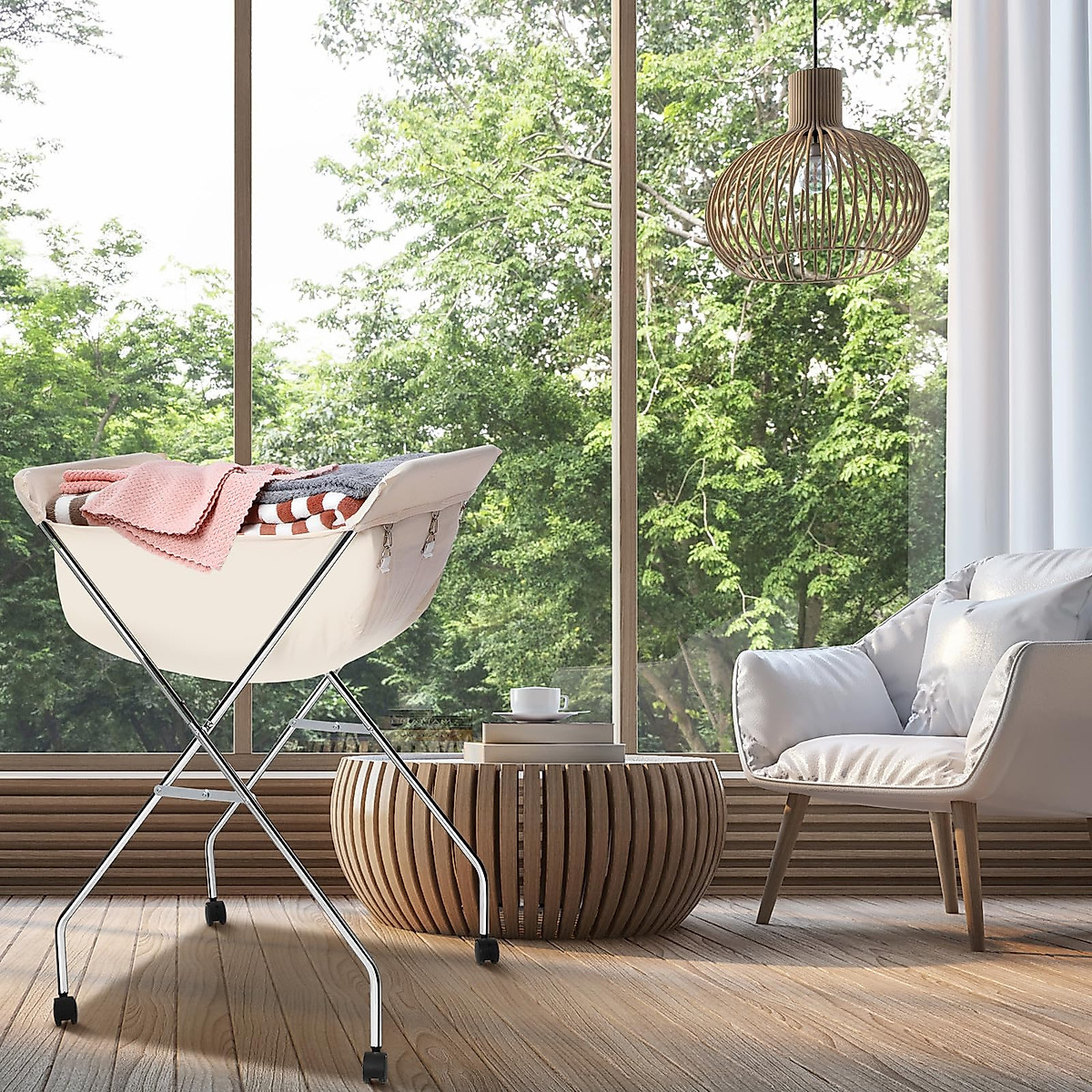 Mifoci Rolling Laundry Basket with Wheels, Foldable Rolling Laundry Cart Collapsible Hamper with Handle, Tubular Metal Frame and Removable Bag, White Bag Included, 24.4 x 19.7 x 34 Inches