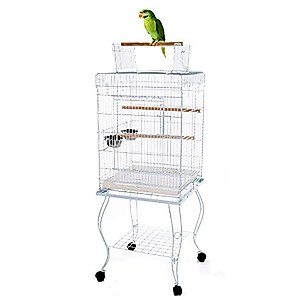57" Rolling Standing Medium Dome Bird Cage Open Top Quaker Parrot Cockatiel Sun Parakeet Green-Cheek Conure Canary Lovebird Budgie Parrotlet Finch Cage with Detachable Stand
