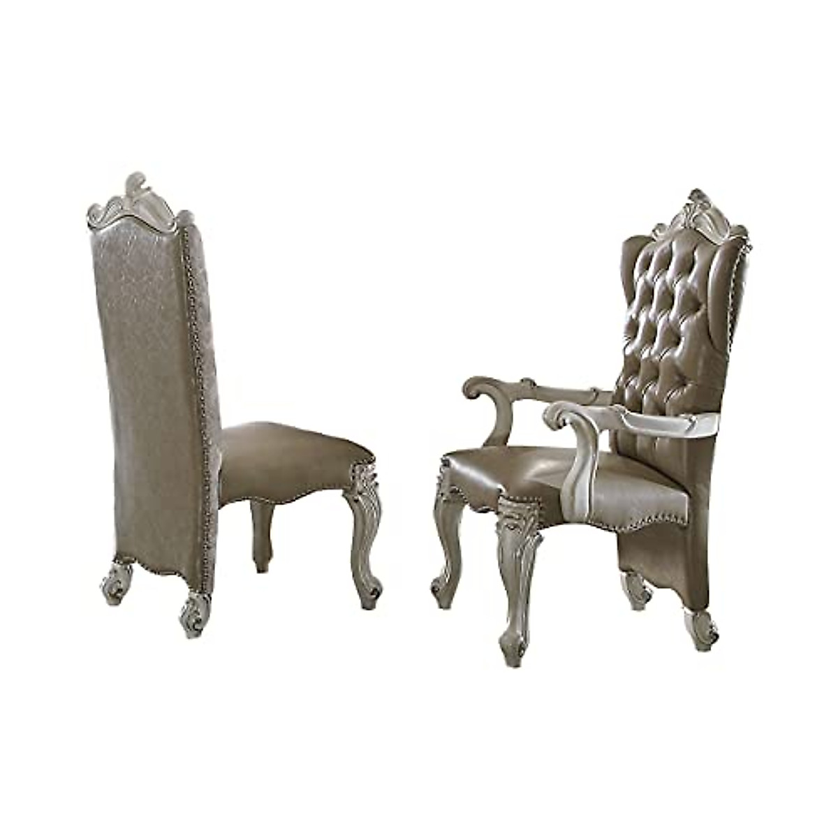 ACME Versailles Side Chair (Set-2) - 61132 - Vintage Gray PU/Fabric & Bone White