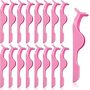 Mudder 60 Pcs Plastic Eyelashes Extension Tweezers False Eyelash Applicator Tool Eyelashes Clip Fish Tail Clip Tweezers for Lashes Application and Removal(Pink)