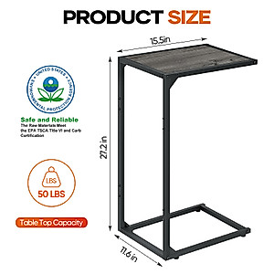Set of 2 C Shaped End Table, Couch Tables That Slide Under, C Shaped Sofa Table for Couch, C Tray Snack Side Table for Living Room, Bedroom,Sofa, Grey