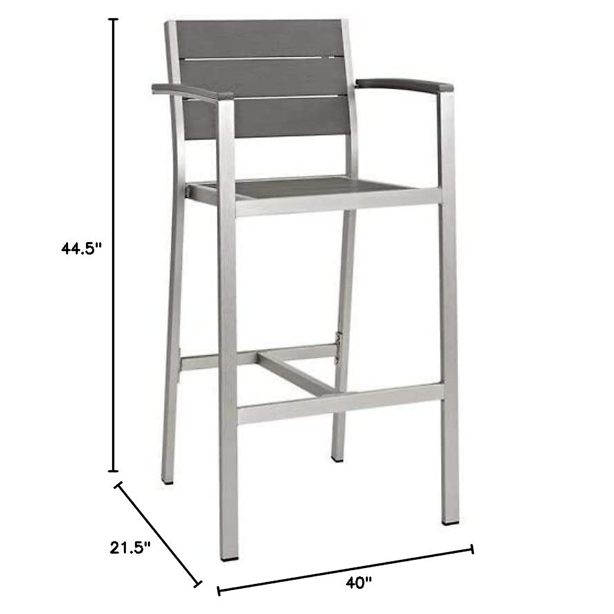 Modway Shore Aluminum Outdoor Patio Two Bar Stools in Silver Gray