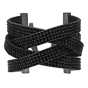 Badgley Mischka Women's Bracelet - Layered Multi Strand Crystal Crossover Toggle Open Cuff Bangle Bracelet, Hematite