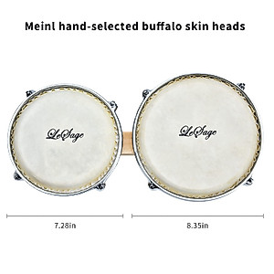 LeSage Bongos Drum for Kids Adults Beginner Bongos 7 in and 8 in Natural Wood Bongo Set Real Skin Drum Head with Tuning Key Bongo Drumset