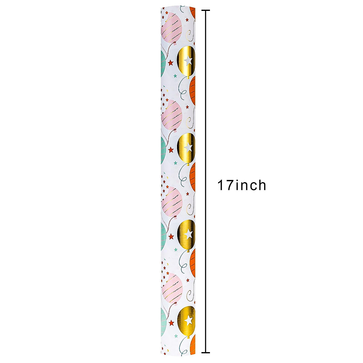 Retrify Birthday Wrapping Paper, Metallic Gold Gift Wrap Paper Roll, Colorful Balloon Cute Polka Dot Star Happy Birthday Design - 17 Inches x 32.8 Feet