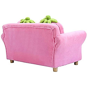 GLACER Kids Sofa with 2 Pillows, Pink Toddler Couch with Wooden Frame and Coral Fleece Surface, Toddler Lounge Bed 2 in 1, Baby Sofa Chair Children Armchair for Girls