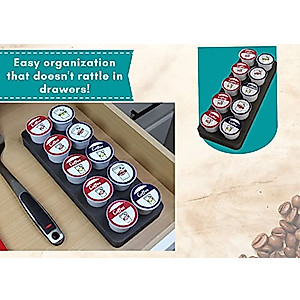 Polar Whale 2 Coffee Pod Storage Organizers Tray Drawer Insert for Kitchen Home Office Waterproof 4.5 X 11.75 Inches Holds 10 Compatible with Keurig K-Cup Durable Dark Gray Foam Made In The USA