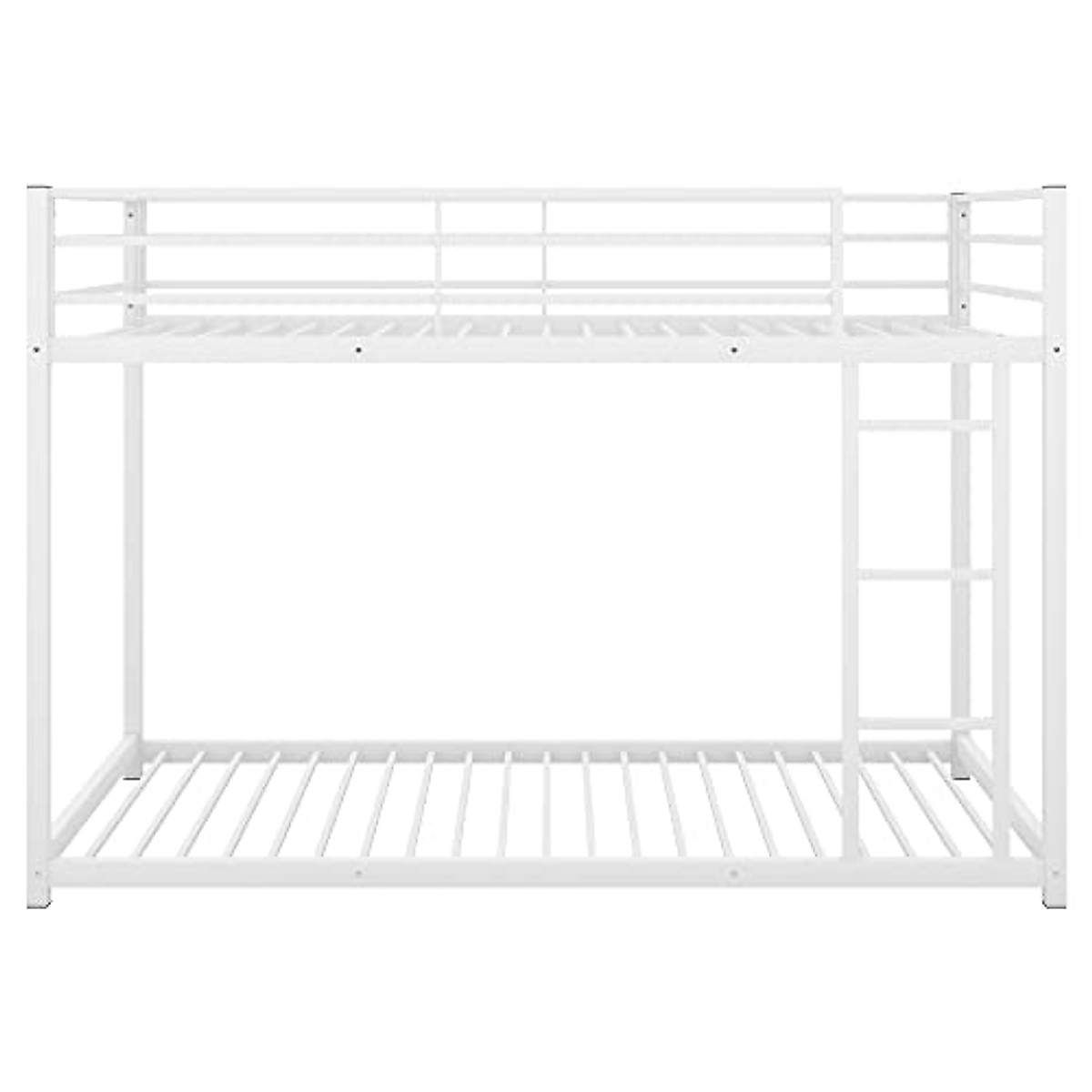 ZJIAH Metal Bunk Bed Twin Over Twin, Low Bunk Bed Frame with Ladder & Guardrail for Teens Adults Dormitory Bedroom, Heavy Duty Metal Bed Frame, Easy Assembly, No Box Spring Required, White
