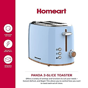 Homeart Panda Cordless Electric Kettle with Wood Detail and 4-Slice Retro Toaster Combo, Powder Blue