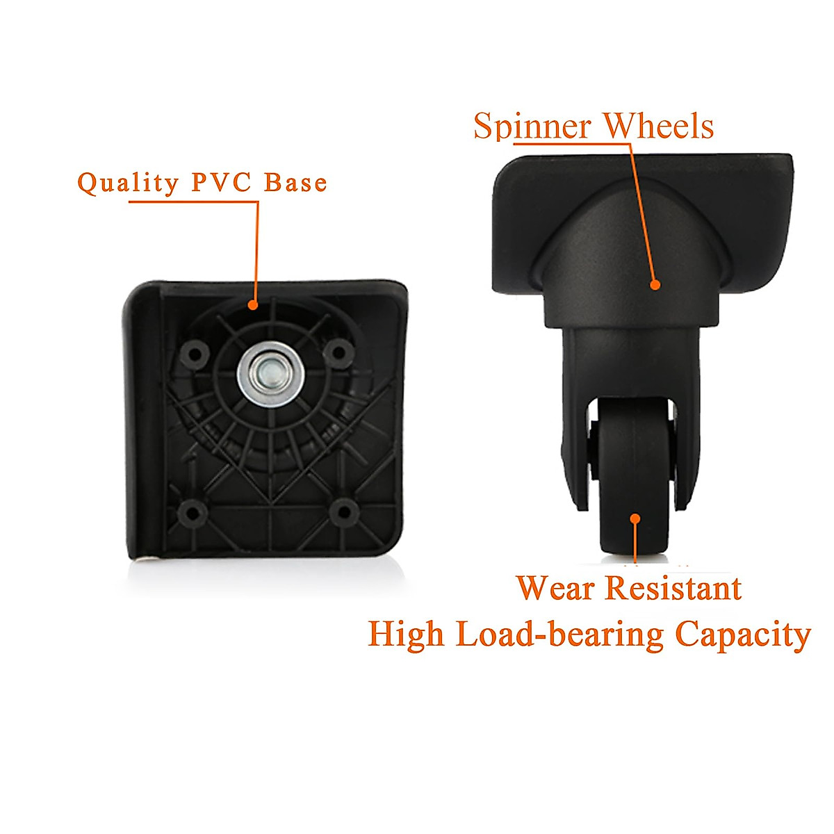 TarppedRock Replacement Luggage Wheels for Suitcases, Set of 2, Luggage Wheels Replacement Left & Right Spinner Wheels for Suitcase Travel Customs Case (TR149R - 2 Pcs)