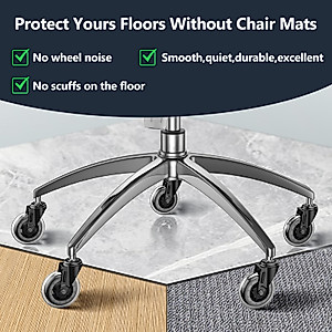 Office Chair Wheels Replacement Set of 5, EMNT Heavy Duty 3" Rubber Chair Casters for Hardwood Floors and Carpet, Safe Quiet Office Chair Casters for Chairs to Replace Office Chair Mats - Fits 98%