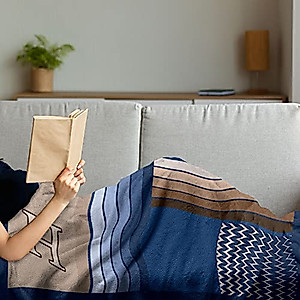 Ambesonne Letter H Throw Blanket, Gradient Colors and Curvy Leafs Stylish ABC with Abstract and Modern Art, Flannel Fleece Accent Piece Soft Couch Cover for Adults, 50" x 70", Night Blue Eggshell