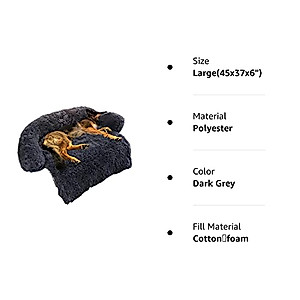 Calming Dog Bed Fluffy Plush Dog Mat for Furniture Protector with Removable Washable Cover for Large Medium Small Dogs and Cats (Large(45x37x6), Dark Grey)