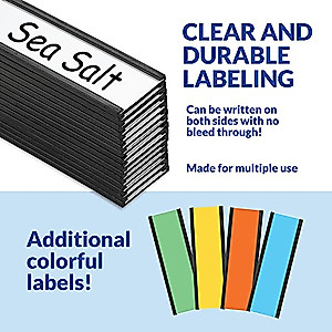 50 Pack"C" Channel Magnetic Label Holders 1x3 with 100 White Card Inserts, 50 Clear Plastic Protectors and Bonus 20 Colorful Cardstock Inserts in Blue, Green, Yellow and Red - Double-Sided Cards