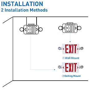 Exit Sign with Emergency Lights, Red Double-Face Exit Light with 90-Min Backup Battery, Universal Mount, Fire-Resistant ABS Housing, UL Listed, 120-277V (UL 94V-0 Rated)