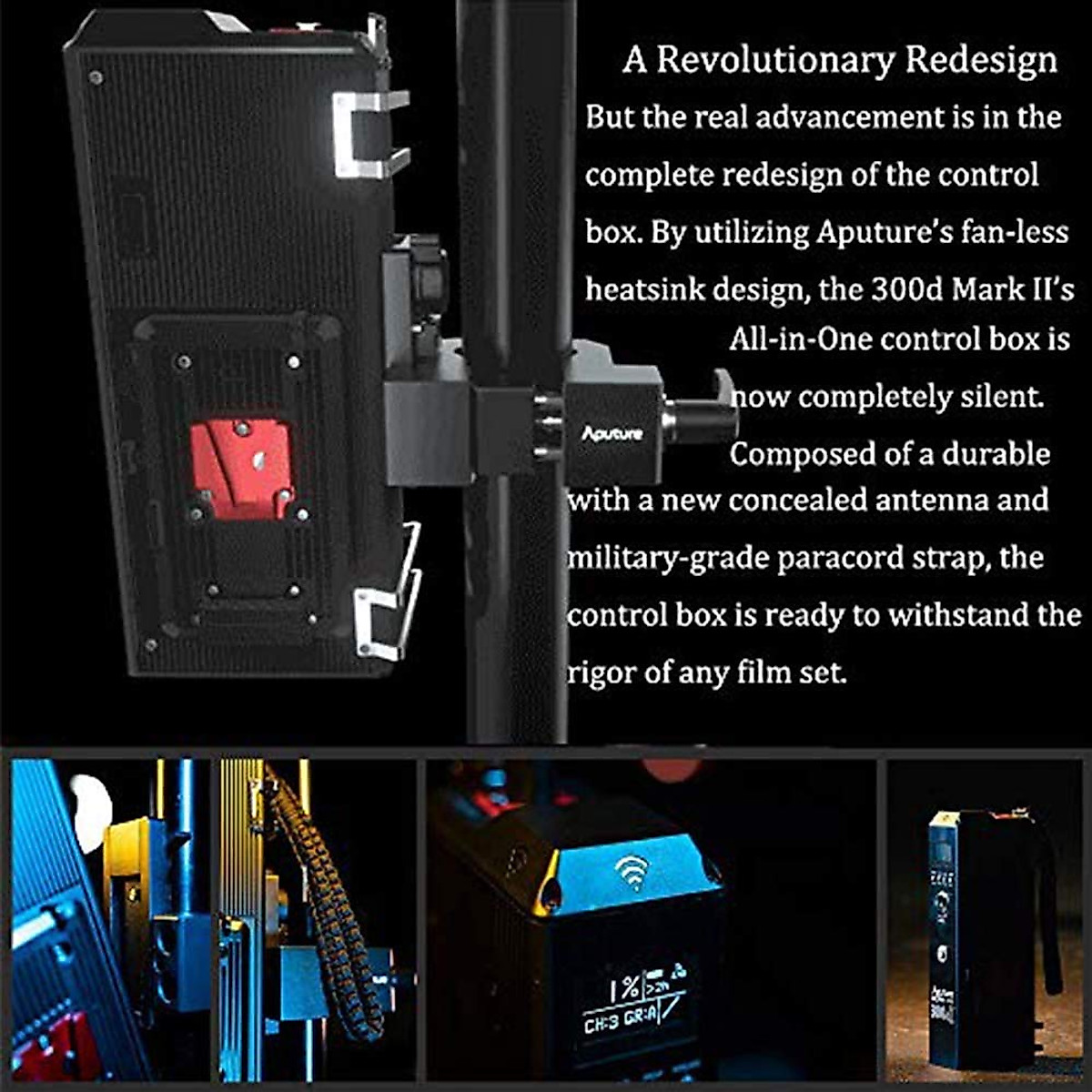 Aputure LS C300D Mark II COB Light Storm 350W 55000lux Daylight Balanced Led Video Light V-Mount CRI97+ TLCI97+ 8 Built-in Lighting Effects Sidus Link App Control 2.4G 100m Wireless Remote Control