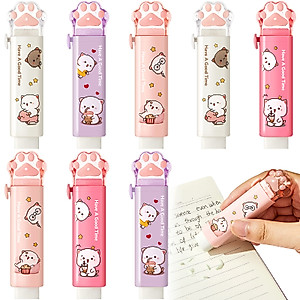 8 Pcs Cat Paw Shaped Erasers Push Pull Design Retractable Pastel Aesthetic Pencil Kawaii Cute Rubber for Kids Students School Office Stationery (Purple, Pink, White, Peach)