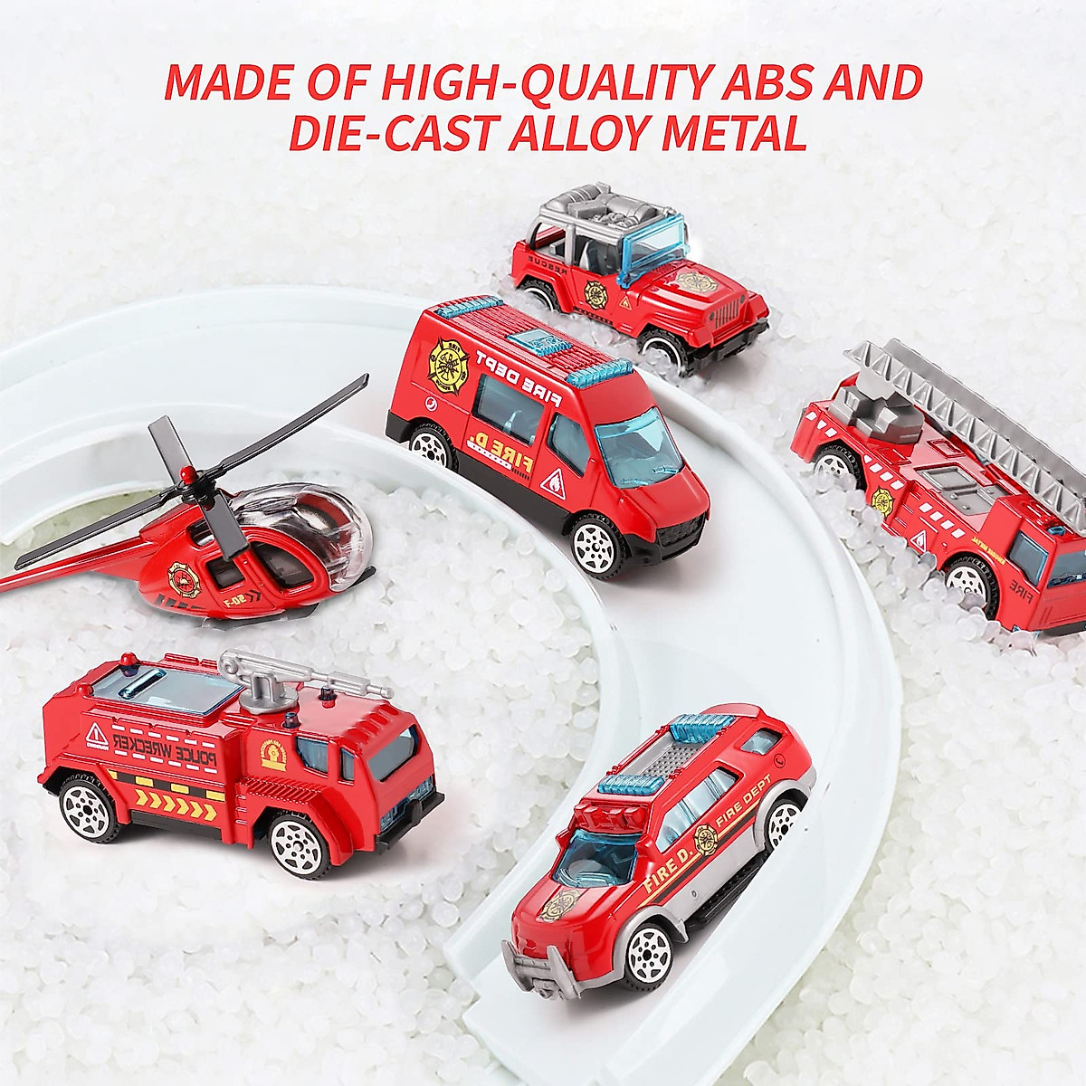 PANITU Firefighter Toys Die-cast Large Fire Truck Toy Set with Game Mat,Rescue Emergency in Carrier Truck with Sound and Light，Play Vehicle Set for Age 3 4 5 6 7 Years Old Boys Girl Gift Red