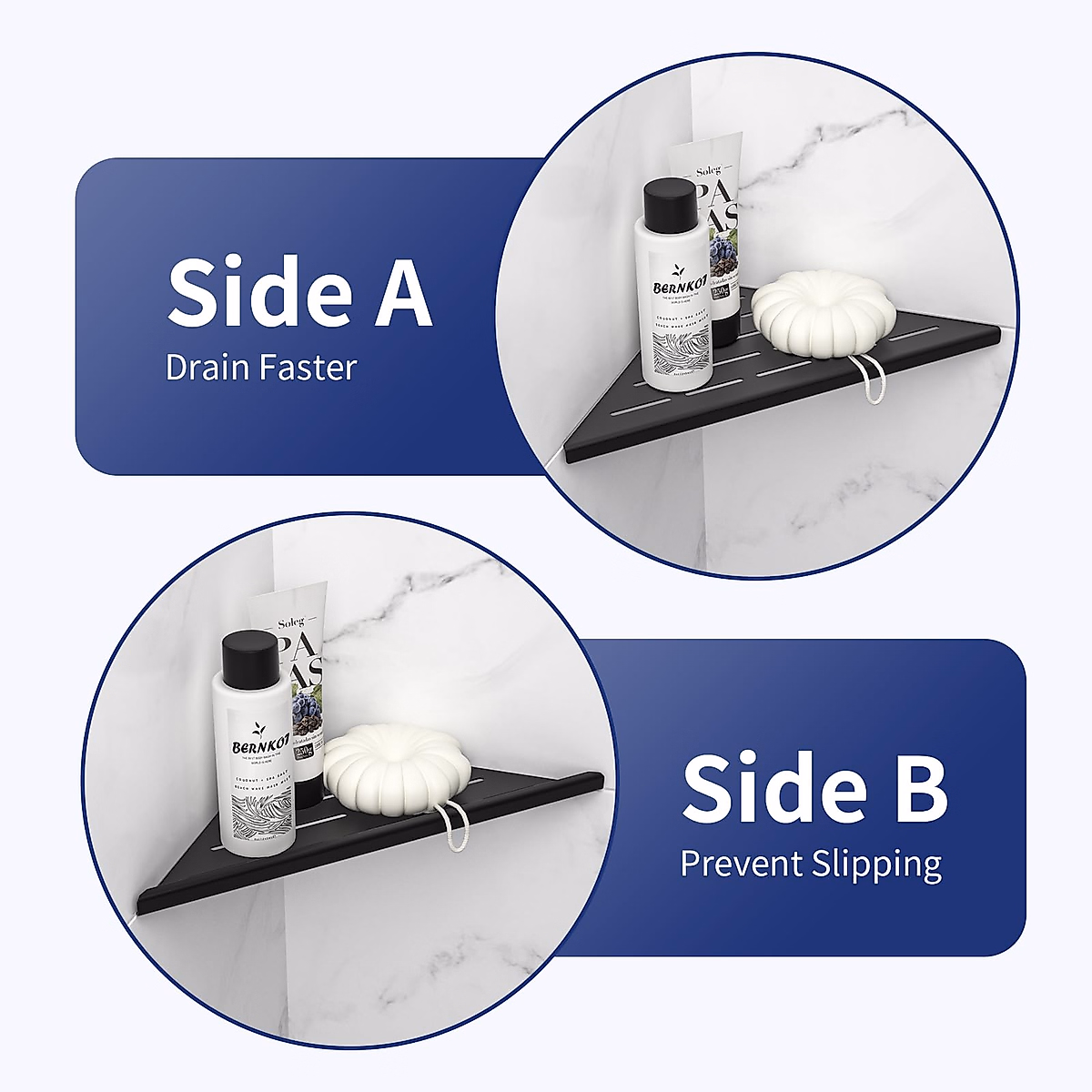 Bernkot 10'' Corner Shower Shelf 2PCS, 304 Stainless Steel Grout in Bathroom Shelves for Tiled Wall, No Drilling Needed (10'', Black)