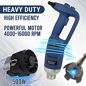 TK Tartle Kitchen Light Duty Commercial Immersion Blender, 350W Restaurant and Professional Use, 8000-20000RPM, Hand Mixer 16" Removable Shalft