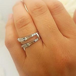 Dazzlingrock Collection 0.33 Carat (ctw) 14K Round Diamond Wedding Band Guard Double Chevron Ring 1/3 CT, White Gold, Size 5