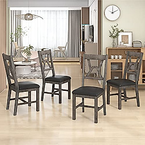 Retro 5-Piece Wood Dining Table Set with Round Table with Cross Legs and 4 Upholstered Chairs,for Small Places,Kitchen and Studio,Classic and Comfortable (Gray#A)