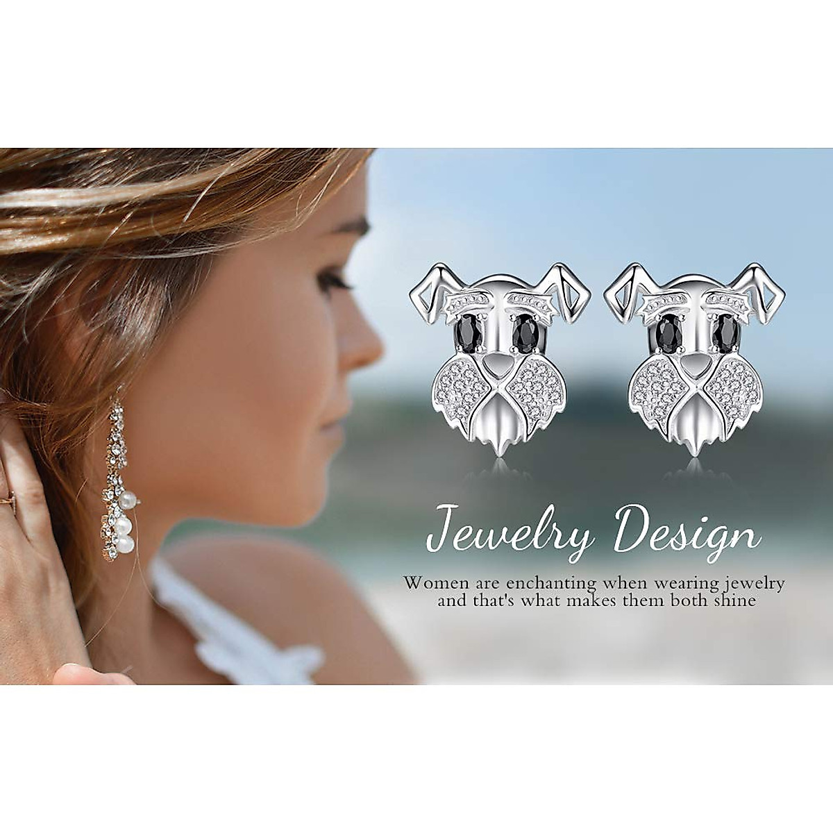 JewelryPalace Schnauzer Terrier Dog Puppy Pet Stud Earrings for Women, Genuine Black Spinel Womens Earrings, 14k Gold Plated 925 Sterling Silver Earrings for Women, Hypoallergenic Earrings Earings Set