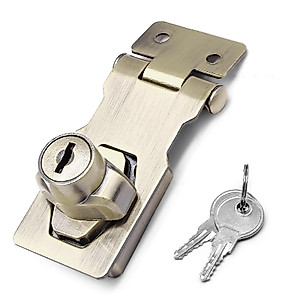 Suiwotin 2pcs 2.5 Inch Keyed Hasp Lock Twist Knob, Key Locking Hasp Cabinet Latch Hasp Latches with Keys for Small Door, Cabinet Door, Closet Door (Bronze)