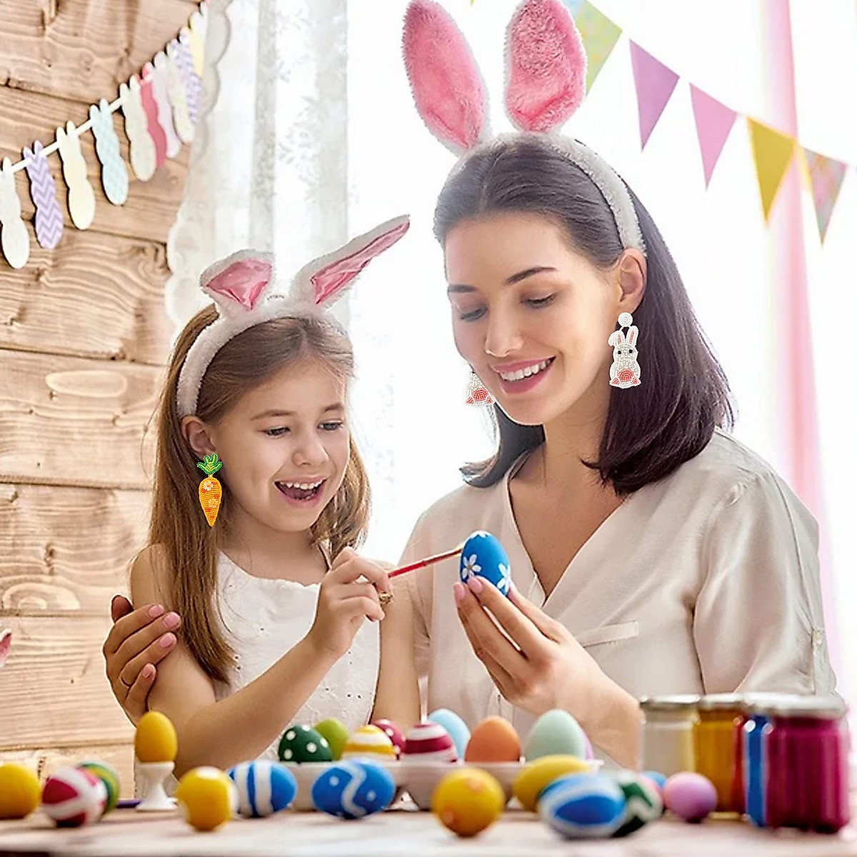 Beaded Easter Earrings for Women Dangling Cute Rabbit Egg Earrings Easter Gifts for Women Friends (Radish)