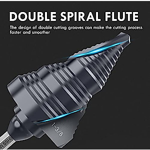 MACXCOIP UPGRADE M35 Cobalt Step Drill Bit with Ultra TiAIN Coating, 1/4" - 1-3/8" Unibit Step Bit with Double Sprial Flute, 1/4" Hex Shank Drill Bit for Metal, Stainless Steel, Aluminum, Copper, Wood