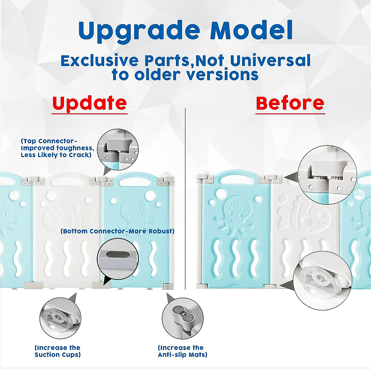 Albott Baby Playpen Playard 18 Panel - Kids Safety Activity Center Foldable Play Fence Safety Lock Gate,Adjustable Shape, Portable Design for Indoor and Outdoors Use Grey+White, 18 Panel