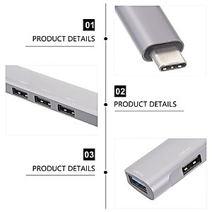 Uonlytech 4 1 hub hub 4 Port USB Hub Slim Portable Data Hub USB Docking Station USB-C to USB Portable USB HUB USB C to USB Computer Adapter Converter Black Mirrored Acrylic Multifunction